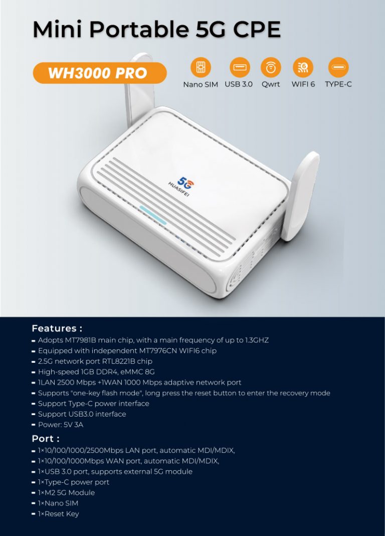 WH3000 PRO - 5G Router solution to enjoy extremely fast network Huasifei